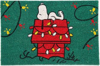 Excelsa Peanuts Shiny and Bright Eingangsmatte, Kokosfaser, 60 x 40 cm, Grün mit Weihnachts-Snoopy, rutschfeste Unterseite aus PVC