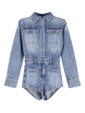 Self Portrait Rhinestone Denim Playsuit