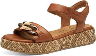 Tamaris Comfort Damen Sandalen flach aus Leder Plateau, Braun (Cognac), 40 EU