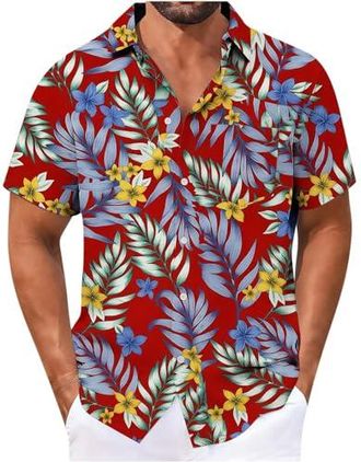 Generic Chemise hawa&iuml;enne d&eacute;contract&eacute;e et confortable pour homme - Col rabattu - L&eacute;g&egrave;re et respirante - Classique - Chemise de plage &agrave; manches courtes - Chemi