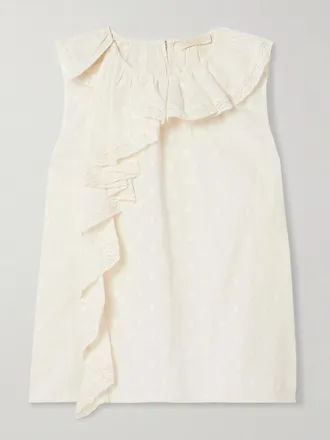 Ulla Johnson Débardeur En Voile De Coton À Fil Coupé Et En Dentelle À Volants Thalia - Ivoire