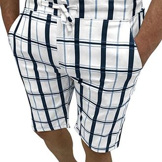 Generic Short d&eacute;contract&eacute; &agrave; carreaux pour homme - Taille moyenne - Avec poches - Short rapide en Y, bleu, 3XL