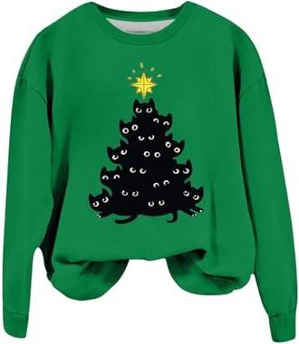 Generic Pull de Noël Femme Drôle T-shirt de Noël Femme Manches Longues Pull Noël Grandes Tailles Noël Sapin de Noël Rouge Noir Vert Haut Sweatshirt Oversize T