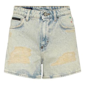 Philipp Plein Femme, Shorts, Bleu, Taille: W29 High Waist Vintage Denim Shorts