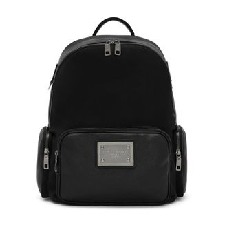Dolce & Gabbana Homme, Sacs, Noir, Taille: ONE Size Sac à dos en cuir de veau grainé et nylon