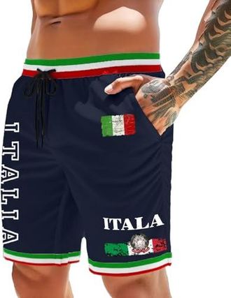 Generic Short pour homme - Drapeau de lItalie - Short de bain - Short de plage - D&eacute;contract&eacute; - Respirant - Pantalon de loisirs - Boxer d&eacute;t&eacute;, Marine, L