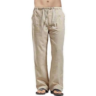 Generic Pantalon en lin l&eacute;ger pour homme - Pantalon d&eacute;t&eacute; slim fit - Pantalon de plage droit - Pantalon de jogging avec cordon de serrage - Couleur unie - Pant
