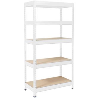Floordirekt &Eacute;tag&egrave;re m&eacute;tallique de Rangement renforc&eacute;e &agrave; Charge Lourde Grizzly 5 &Eacute;tages Blanc 220 x 90 x 60 cm Charge Max : 875 kg