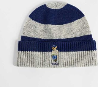 Polo Ralph Lauren bonnet en maille &agrave; logo ours bleu marine et gris