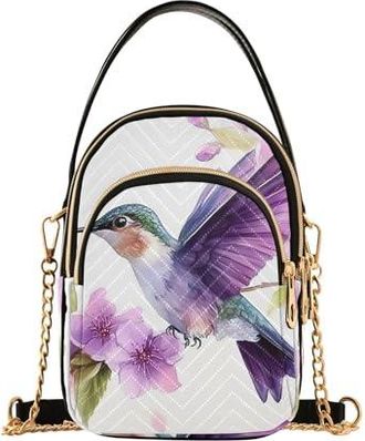 Mnsruu Sacs à bandoulière pour femme avec motif colibri, orchidées, fleurs violettes, sac à main, petit sac à bandoulière avec sangle réglable