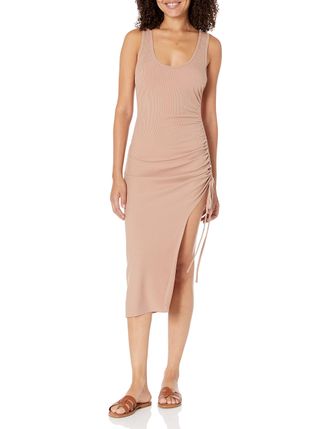The Drop Dionne Strick-Midikleid f&uuml;r Damen, &auml;rmellos, mit U-Ausschnitt und R&uuml;schen, Praline, Gr&ouml;&szlig;e L