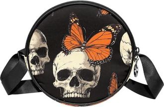 Generic Sac &agrave; bandouli&egrave;re rond pour femme, motif t&ecirc;te de mort papillon, petit sac &agrave; dos &agrave; bandouli&egrave;re avec fermeture &eacute;clair, bretelles r&eacute;glables, sac &agrave; main r