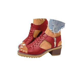 Generic Sandales &agrave; bout ouvert pour femme - &Agrave; talons mi-bas - Fermeture &eacute;clair - Sandales compens&eacute;es - Sandales de f&ecirc;te - Sandales d&eacute;contract&eacute;es &agrave; bout ouvert