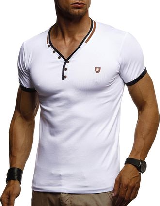 LEIF NELSON Sommer T-Shirt Herren V-Ausschnitt (Wei&szlig;, Gr&ouml;&szlig;e XXL) - Coole Tshirts lang V-Neck Baumwolle - Casual Basic Shirts M&auml;nner Kurzarm