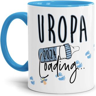 Tassendruck Tasse Babynews Du wirst Uropa 2024 - Geschenkidee/Ladebalken/Endlich Schwanger/Schwangerschaft verkünden/Baby - Hellblau