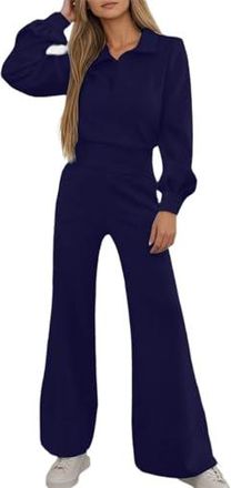 Generico Pyjama automne et hiver pour femme Ensemble de v&ecirc;tements confortables 2 pi&egrave;ces Sweat-shirt et pantalon larges pour la maison, bleu marine, XXL