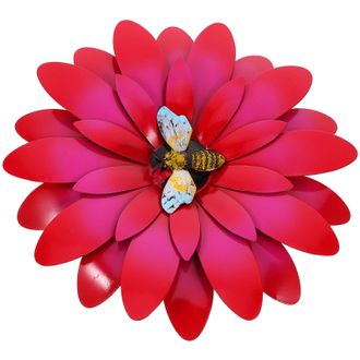 DOITOOL Blumenwanddekoration Metall Rot Floraler Wandbehang im Vintage Stil Wetterfest f&uuml;r Wohnzimmer Garten und Balkon Dekoratives Wandornament aus Eisen