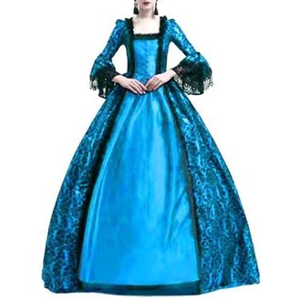 Generic &Eacute;l&eacute;gante robe m&eacute;di&eacute;vale avec empi&egrave;cements en dentelle et manches &eacute;vas&eacute;es - Robe de cosplay pour cosplay (vert menthe, taille L)