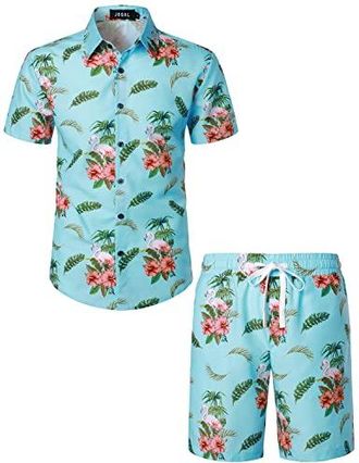 JOGAL Chemise Hawa&iuml;enne &agrave; Manches Courtes et Pantalon Court - Tenue de Plage d&Eacute;t&eacute; pour Homme