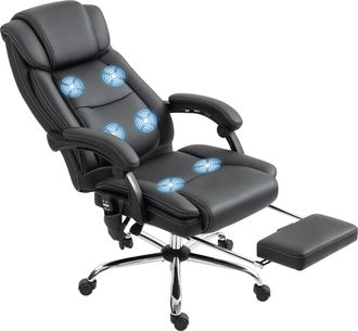 HOMCOM B&uuml;rostuhl mit Massage und Heizung, ergonomischer B&uuml;rostuhl mit verstellbarer H&ouml;he, neigbarer R&uuml;ckenlehne, Fu&szlig;st&uuml;tze, Kabelfernbedienung, 360&deg; drehbar,