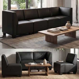 Mendler Modular 4-Sitzer Sofa Couch Lyon, Kunstleder - schwarz, hohe Armlehnen