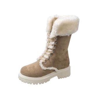 Generic Bottes de neige chaudes pour femme - &Eacute;l&eacute;gantes doublure en fausse fourrure - Antid&eacute;rapantes - Confortables - &Agrave; lacets - Bottines mi-mollet - Bottes de