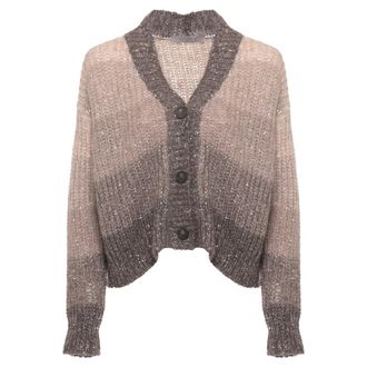 D.exterior Strickjacke mit Pailletten und V-Ausschnitt - - Knitwear - Damen - Braun - XS
