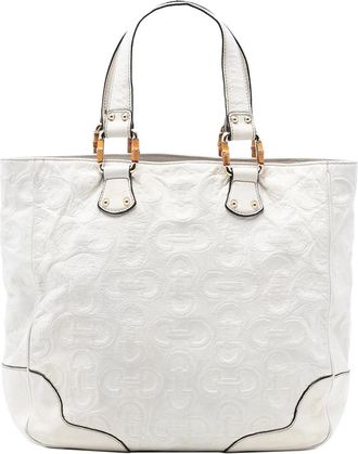 Gucci Shopper - Leather Bamboo Horsebit Tote - Gr. unisize - in Wei&szlig; - f&uuml;r Damen