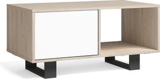 Skraut Home Couchtisch mit T&uuml;ren, Esszimmer, Modell Wind, Farbe Eiche, Farbe Wei&szlig;, Ma&szlig;e 92 x 50 x 45 cm H&ouml;he