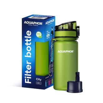 Aquaphor City | Kinder Trinkflasche mit Filter | 350 ml Gr&uuml;n | Auslaufsicher & BPA-frei | F&uuml;r Kindergarten, Schule & Sport | Wasserfilter f&uuml;r unterwegs