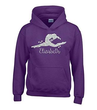 Edward Sinclair 12-13 Years Purple Hoodie Personalised Gymnast with Silver Sparkling Glitter
