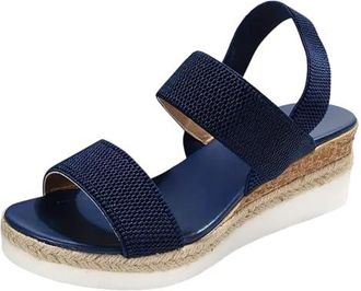 Generic Sandales confortables pour femme - Espadrilles d&eacute;contract&eacute;es - Sangle de cheville - Bout ouvert - Chaussures d&eacute;t&eacute;, bleu, 35.5 EU