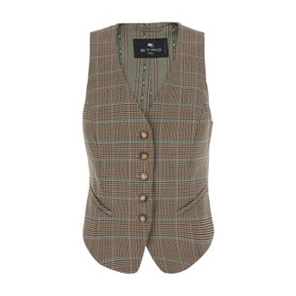 Etro Einkn&ouml;pfiger Stretch-Woll-Weste im Prince of Wales Muster - - Suits - Damen - Beige - M