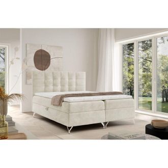 Fun M&ouml;bel Boxspringbett Schlafzimmerbett CANDELA PREMIUM 200x200cm Stoff Coral Ecru
