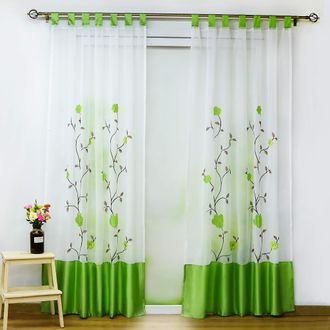 Joyswahl Voile Gardine transparenter Vorhang mit Bestickerei Blumen &raquo;Rose&laquo; Schals Fenster Vorh&auml;nge BxH 140x225cm Gr&uuml;n mit Schlaufen 2 St&uuml;ck