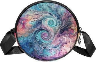 Generic Petit sac &agrave; bandouli&egrave;re circulaire pour femme, petit sac &agrave; bandouli&egrave;re avec fermeture &eacute;clair, bretelles r&eacute;glables, sac &agrave; main rond d&eacute;contract&eacute; pour fe