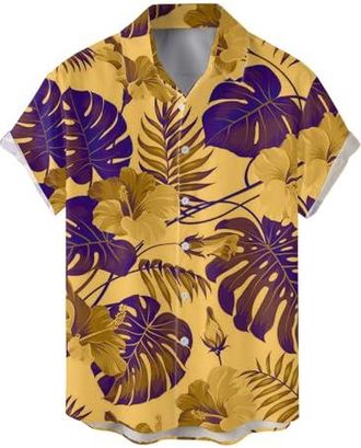 Generic Chemise hawa&iuml;enne boutonn&eacute;e pour homme motif palmier hawa&iuml;en amusant cara&iuml;bes chemise &agrave; manches courtes Bowling Tropical &eacute;t&eacute; graphique revers tendance