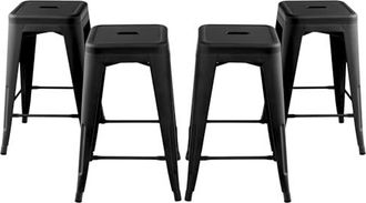 Giantex Lot de 4 Tabourets de Bar Empilable, Chaise de Bar avec Repose-Pied, Hauteur du Si&egrave;ge 61 CM, Coussinets de Protection, Tabouret en M&eacute;tal Charge Max 15