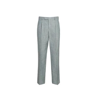 PT01 Pantalon &agrave; plis en coton et lin textur&eacute;