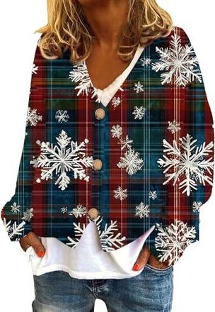 Generic Veste polaire pelucheuse pour femme - Tendance dautomne 2024 - Chemise de Noël surdimensionnée imprimée à manches longues - Cardigan en polaire à bout