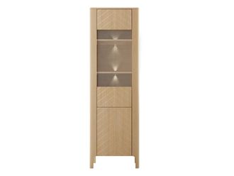Mirjan24 Vitrine Mirkosa MM04 mit 5 F&auml;cher, ged&auml;mpftem Schlie&szlig;system, Wohnzimmerschrank, Highboard, Vitrinenschrank (Vicenza Eiche, mit wei&szlig;er LED Beleuchtung)