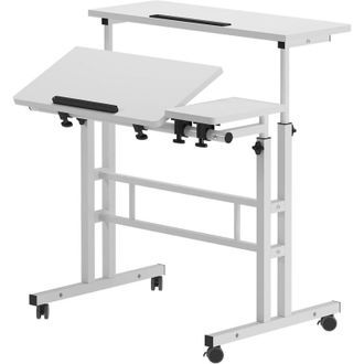 Soges Soges - Bureau inclinable et r&eacute;glable en hauteur pour ordinateur portable, bureau assis-debout mobile de 80 cm, pour petits espaces, blanc