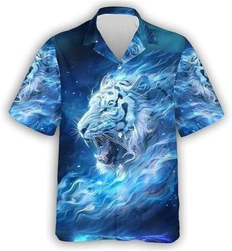 Keephen TangoDS Femmes Hommes Tigre Rugissant Chemises Hawaiiennes Cool Tigre Impression 3D Chemises Manches Courtes &Eacute;t&eacute; Chemise &agrave; Boutons Chemise Aloha