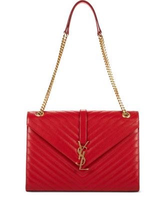Saint Laurent sac port&eacute; &eacute;paule &agrave; matelassage chevrons - Rouge