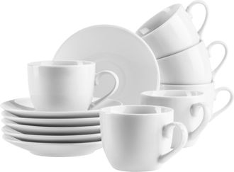 M&auml;ser M&auml;ser Serie Barca, Espressotassen-Set 12-teilig f&uuml;r 6 Personen - 6 Tassen & 6 Untertassen, Porzellan, wei&szlig;