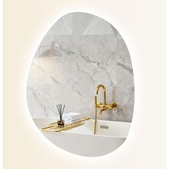 HOMCOM Homcom - Miroir salle de bain design avec &eacute;clairage led - miroir asym&eacute;trique 70 x 50 cm - tactile, r&eacute;glable, anti-bu&eacute;e - verre tremp&eacute;