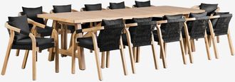 Sklum Set aus rechteckigem Tisch (300x100 cm) und 12 Esszimmerst&uuml;hlen aus Akazienholz Dubai Grau Graphit Rustikales Akazienbraun - Sklum