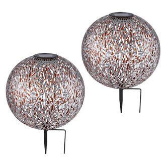 Globo Lighting Solar Kugelleuchte Au&szlig;en Solarkugelleuchte Garten, Dekor Stanzungen, antik-silber gold, LED AKKU, DxH 27 x 38 cm, 2er Set