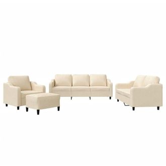 vidaXL 4-tlg. Sofagarnitur mit Kissen Creme Stoff Vidaxl