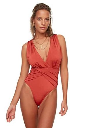 Trendyol Breasted Collar Mayo. Maillot de Bain Une pièce, Brick, 38 Femme